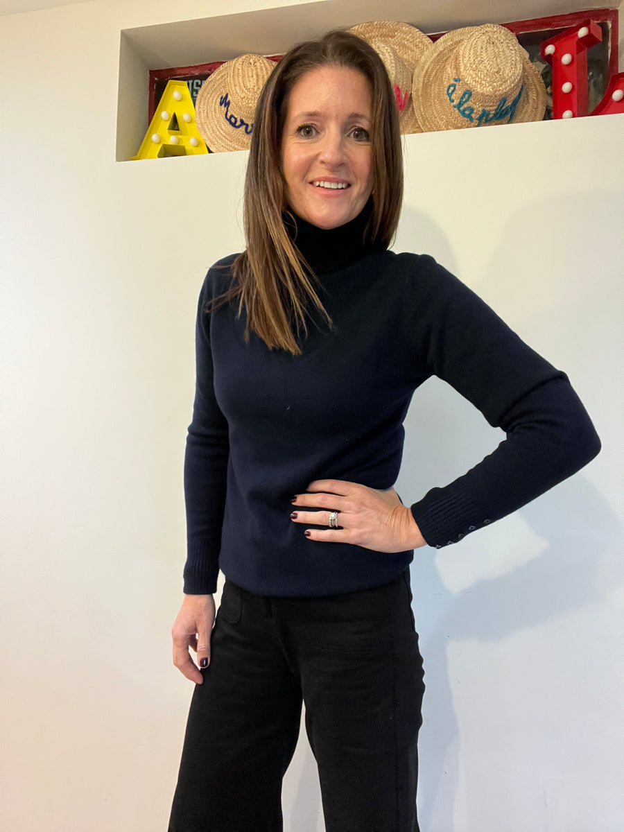 Classic Fitted Navy Roll Neck