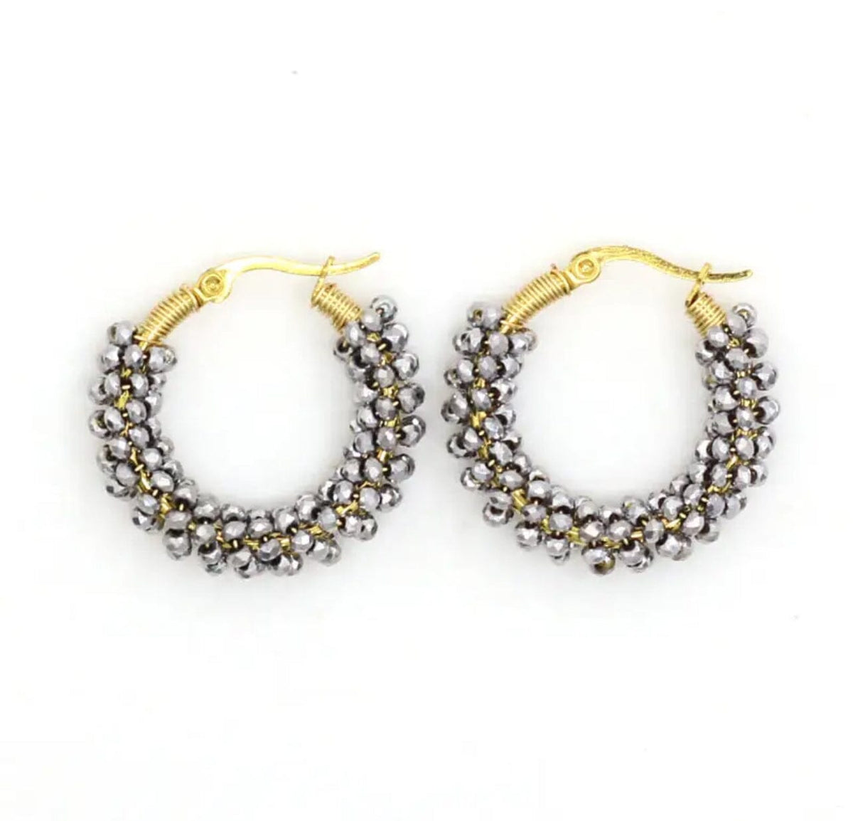 Silver Beaded Chubby Hoops
